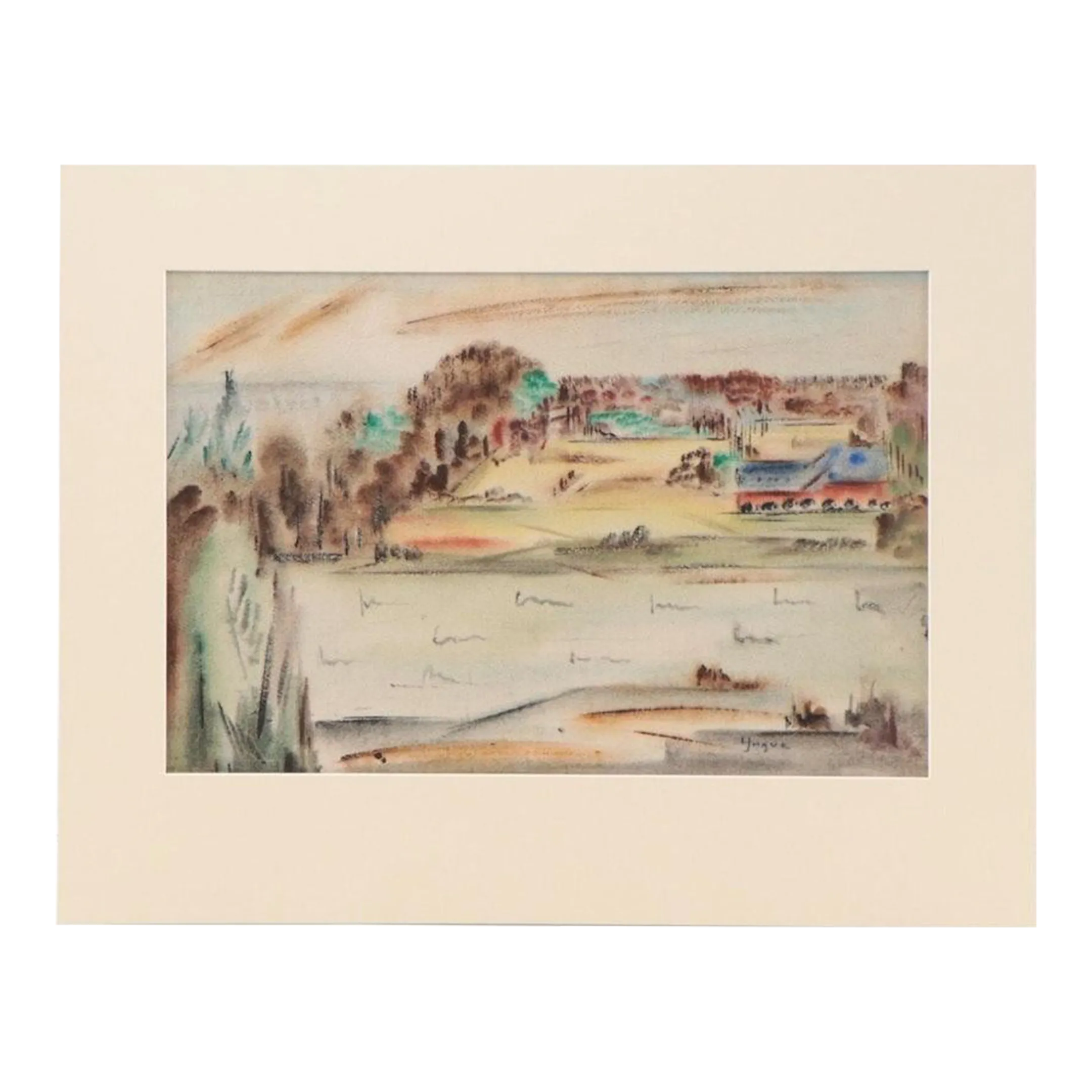 Original Vintage Signed Yngve H. Olsen Landscape Watercolor Painting ...