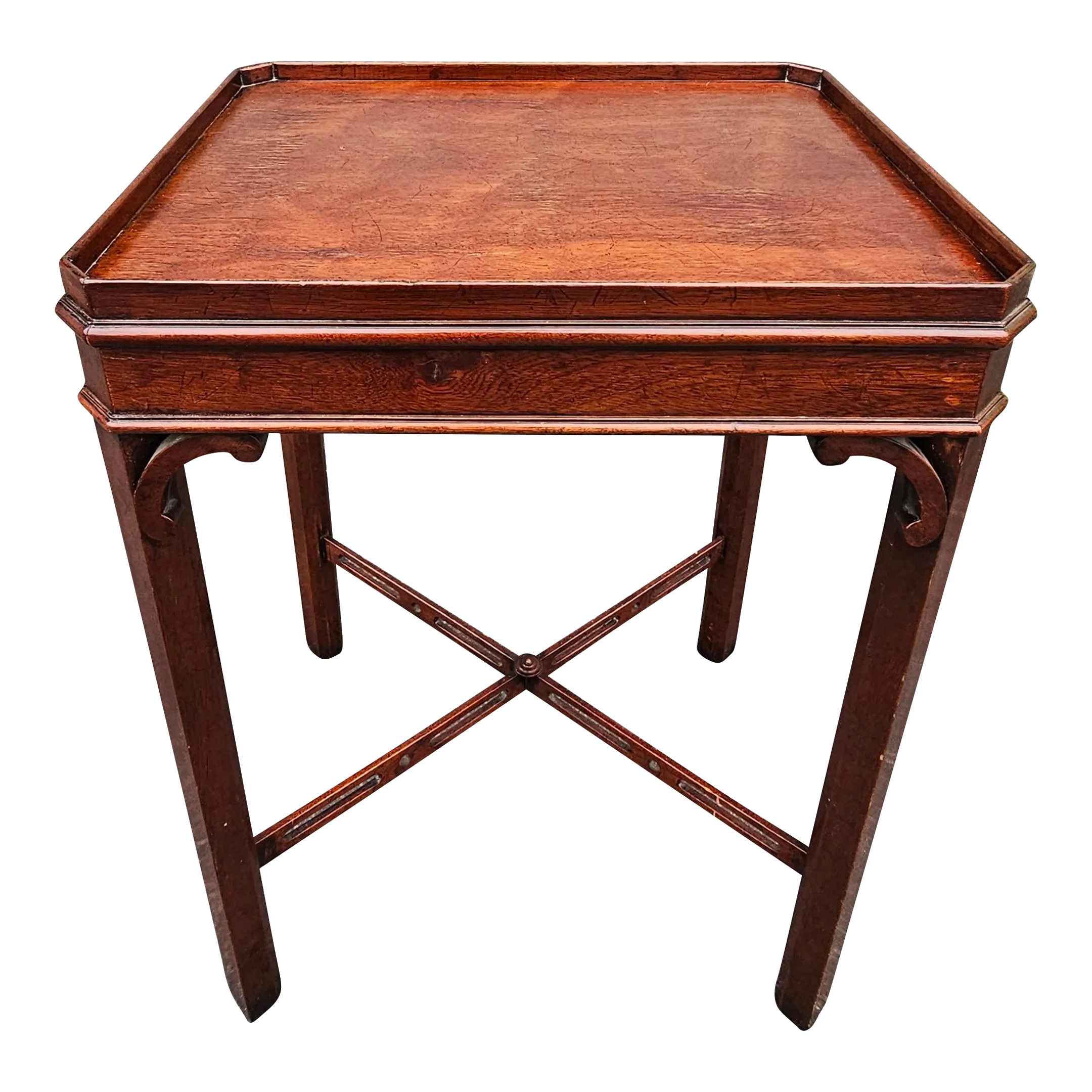 20th Century Mahogany Stretcher Galleried Side Table | Chairish
