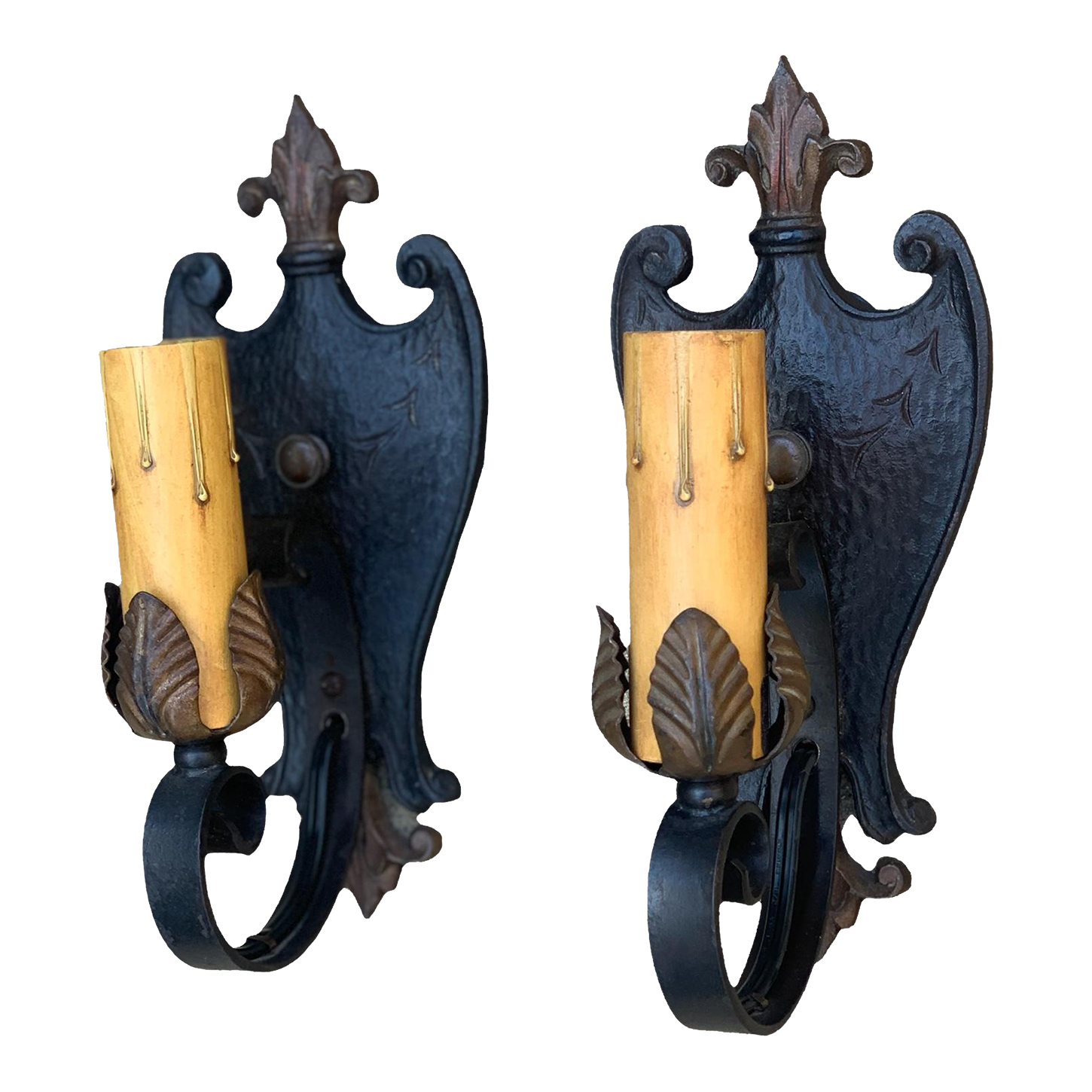 1920s Cast Iron and Polychrome Paint Tooled Wall Sconces - a Pair ...