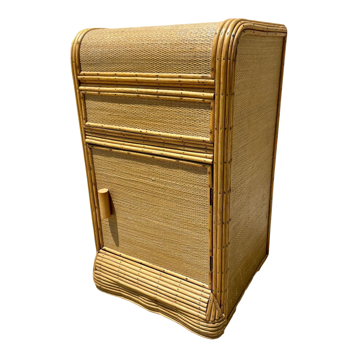 1930s Restored Streamline Grass Mat Covered Reed Rattan Bedside Table ...