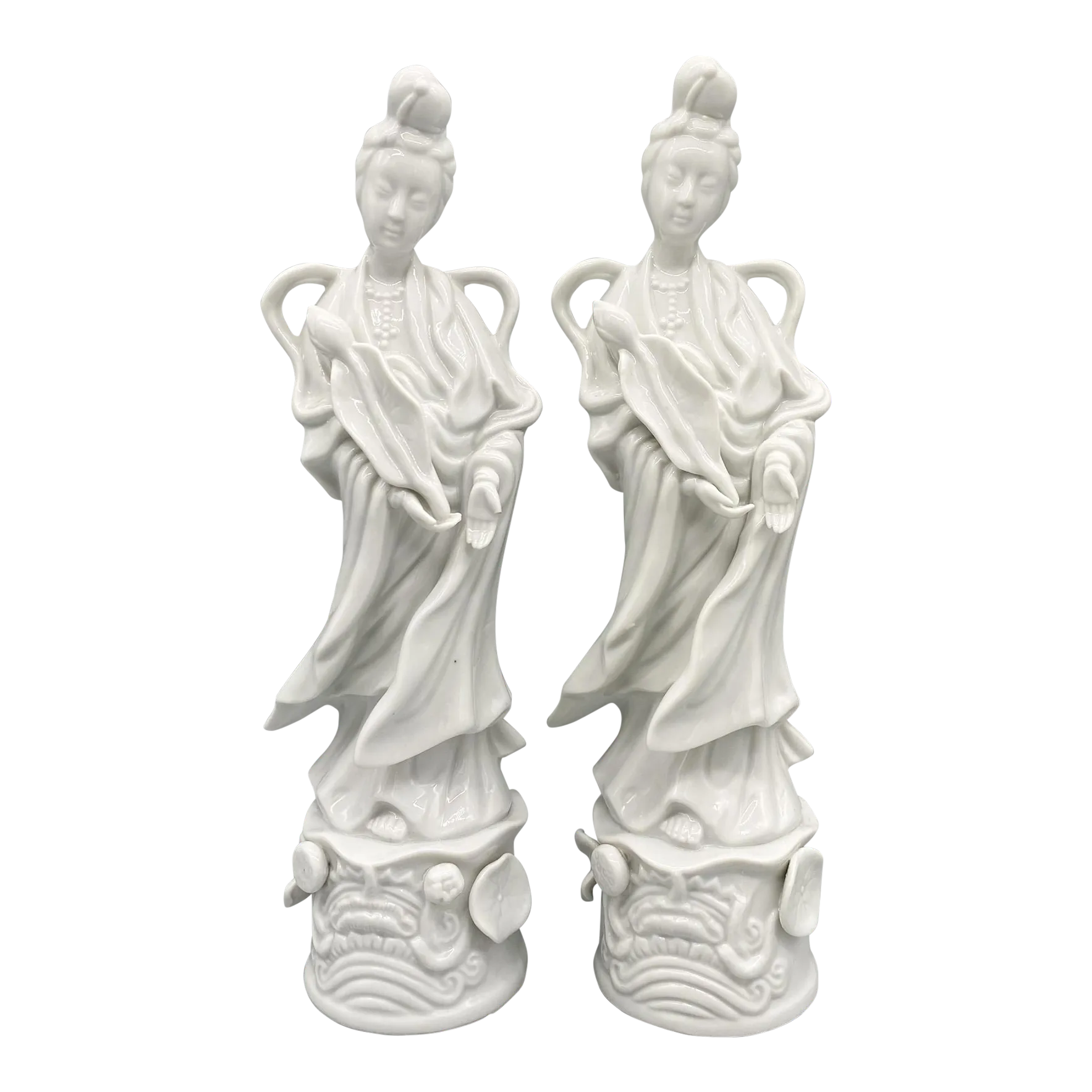 20th Century Blanc De Chine Porcelain Geisha Figurines - a Pair | Chairish