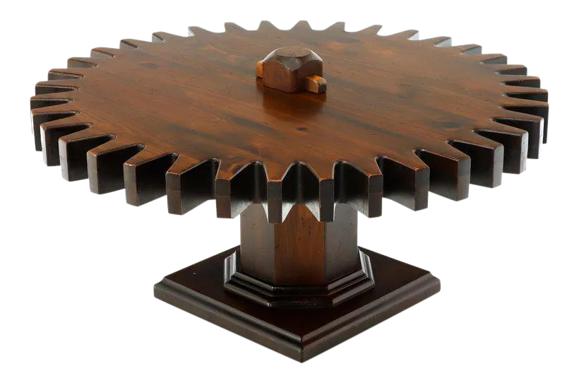 Thick Wooden Large Round Gear Shape Top Coffee Table | Chairish