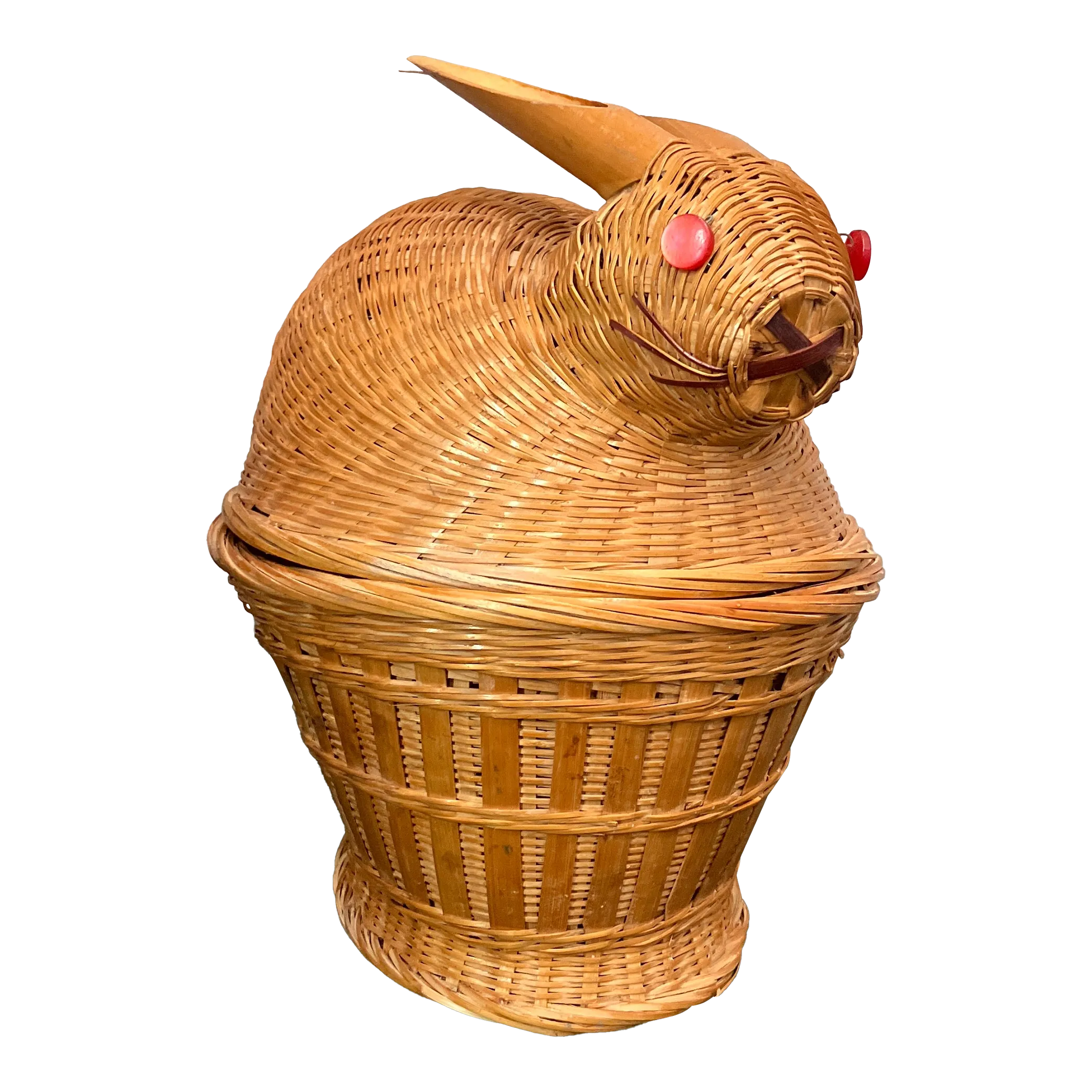 1970’s Vintage Rattan / Wicker Rabbit Basket | Chairish