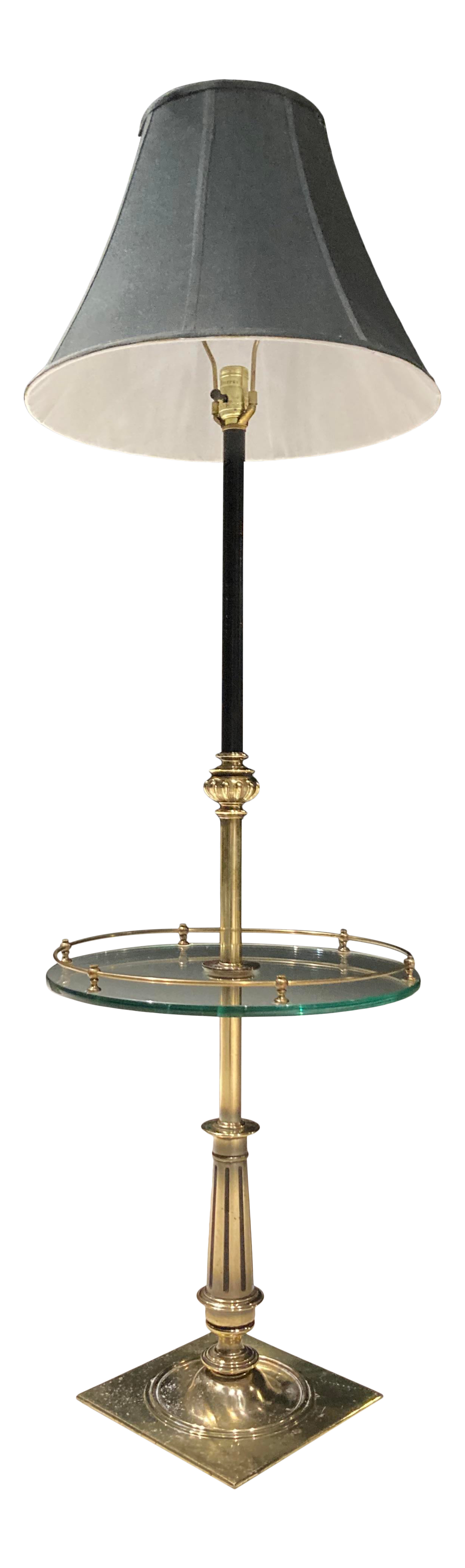 Stiffel Solid Brass Glass Table Floor Lamp With Black Enamel Regency Shade Chicago