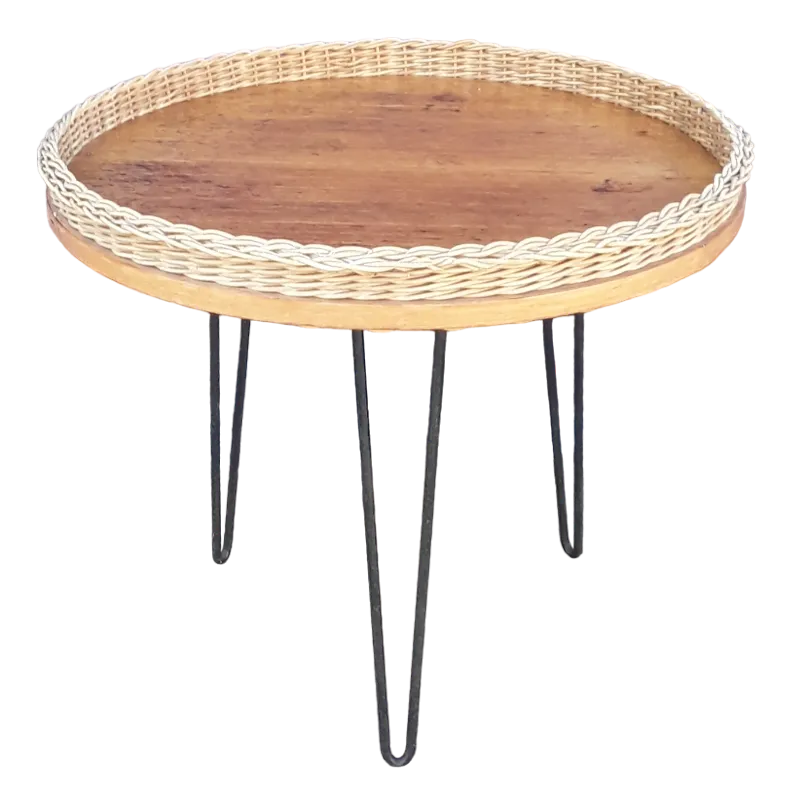Vintage Round Side Table with Oak Top, 1970s | Chairish