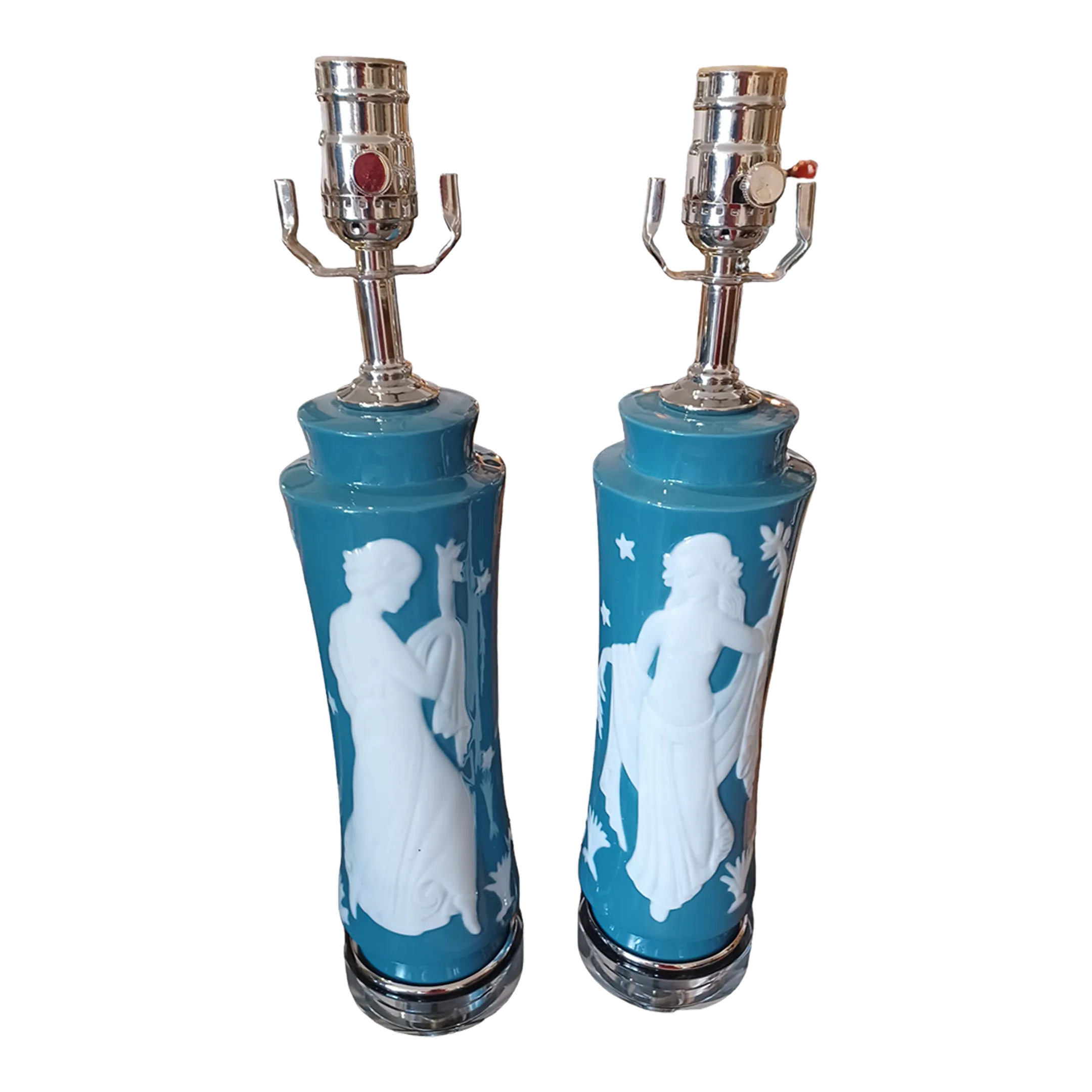 Vintage Pair of Porcelain Blue Lenox "Persephone" Table Lamps | Chairish