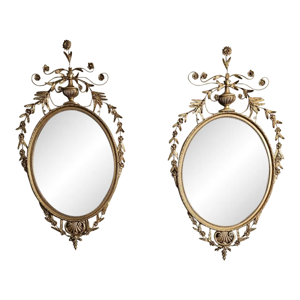Pair of Adams Style Carved and Gilt Mirrors by Friedman Brothers 53"h X ...