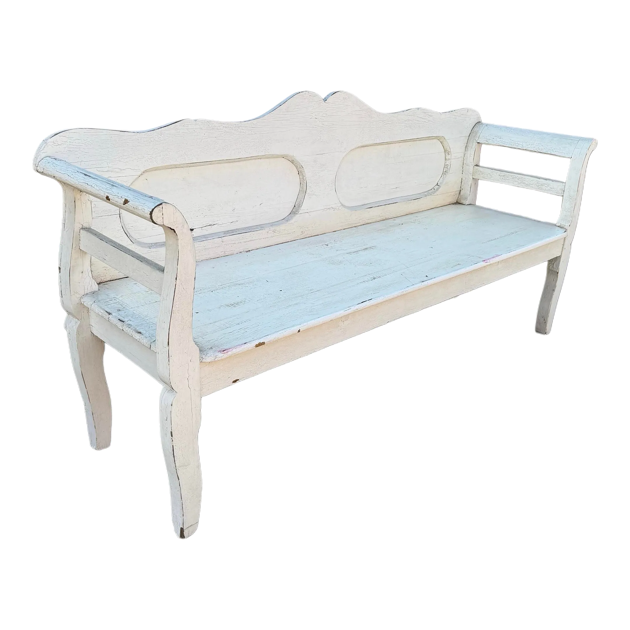 French Country-Inspired Aged Vintage White Wood Bench | Chairish