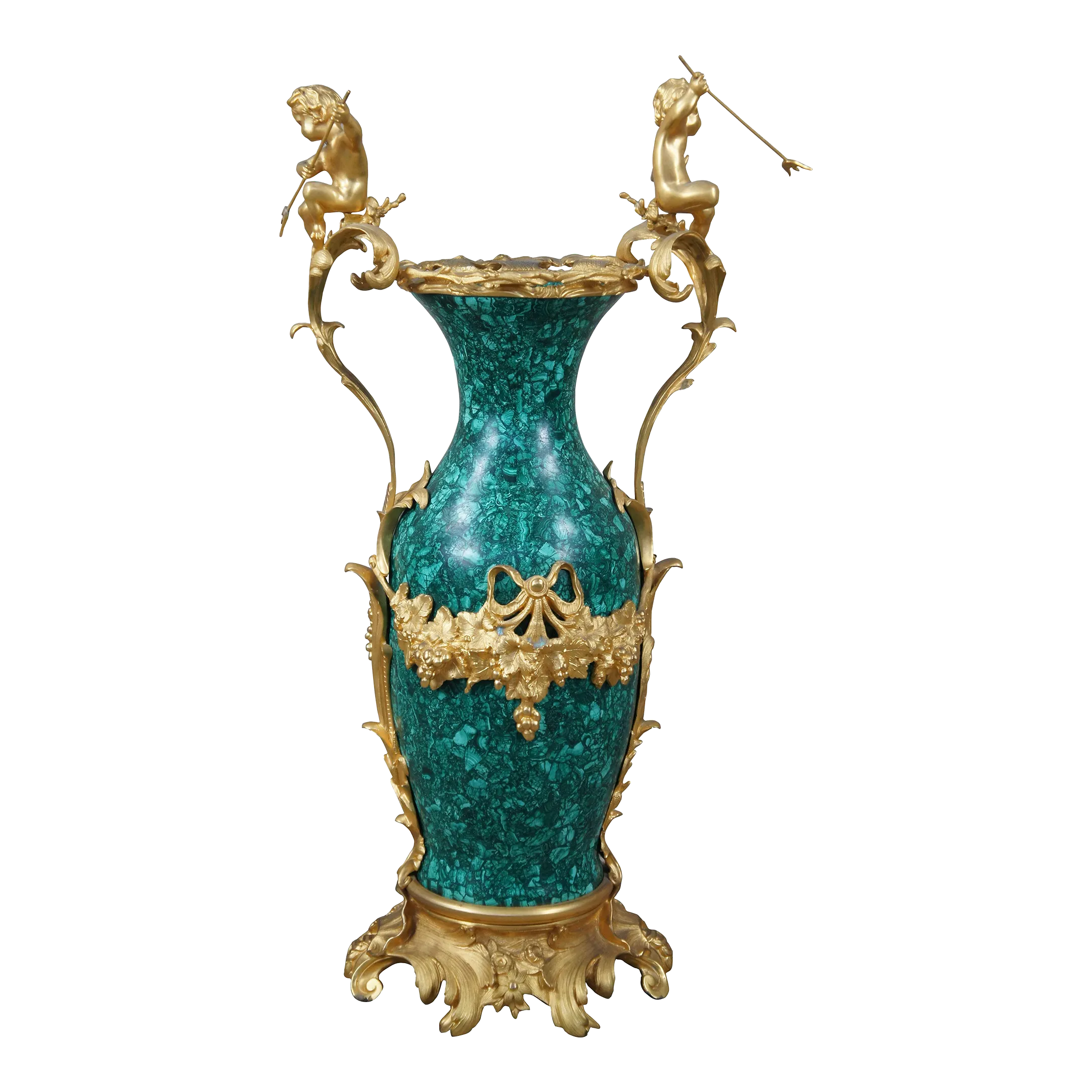 1980s Eric Stepniewski French Louis XV Rococo Ormolu Malachite Figural ...