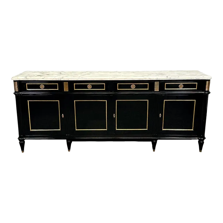 Jansen Style, Hollywood Regency, Sideboard, Black Lacquer, Bronze ...