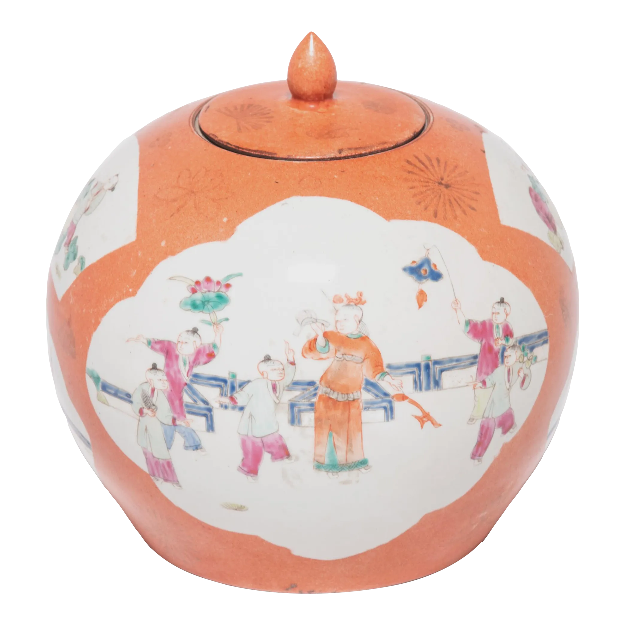 Persimmon Ginger Jar With Cartouche Paintings | Chairish