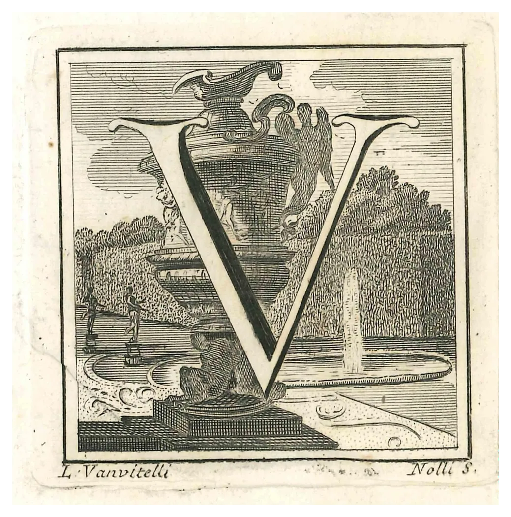 Luigi Vanvitelli, Letter of the Alphabet V, Etching, 18th Century ...
