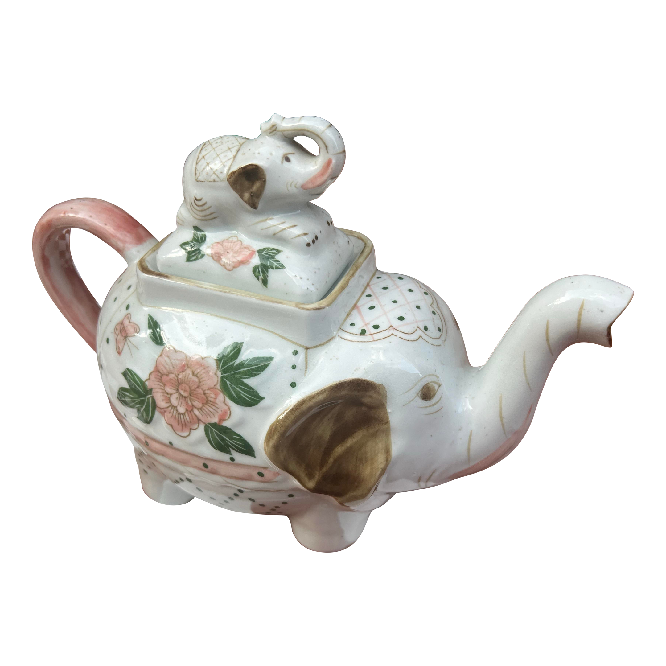 Vintage Painted Elephant Tea Pot | Chairish