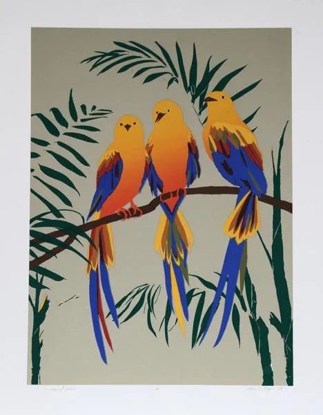 1980 Anne Nipper Three Tropical Robins Print | Chairish