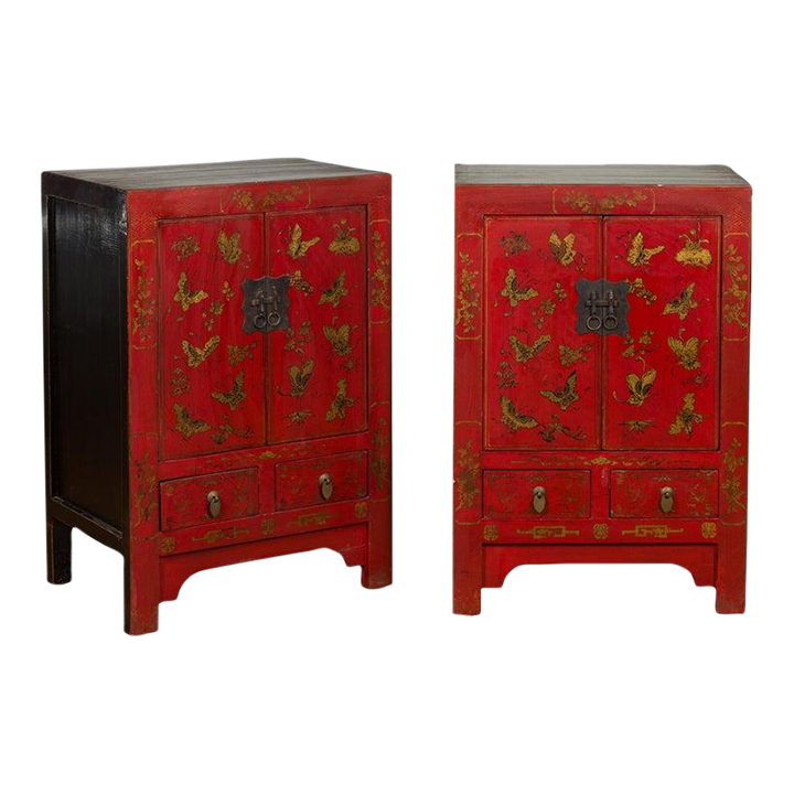 Red Chinese Bedside Cabinets | Cabinets Matttroy