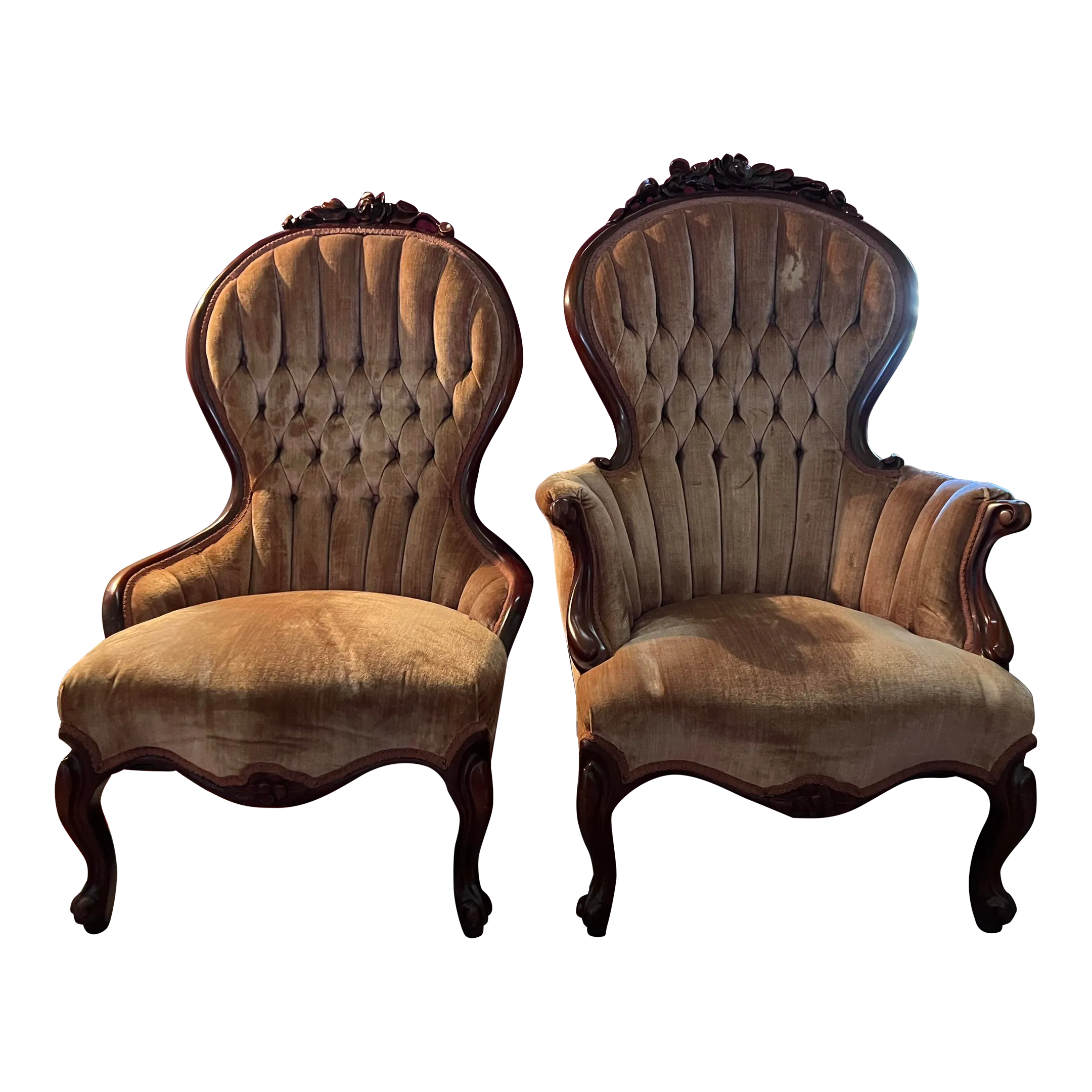 1920s Pair of King and Queen Chairs | Chairish