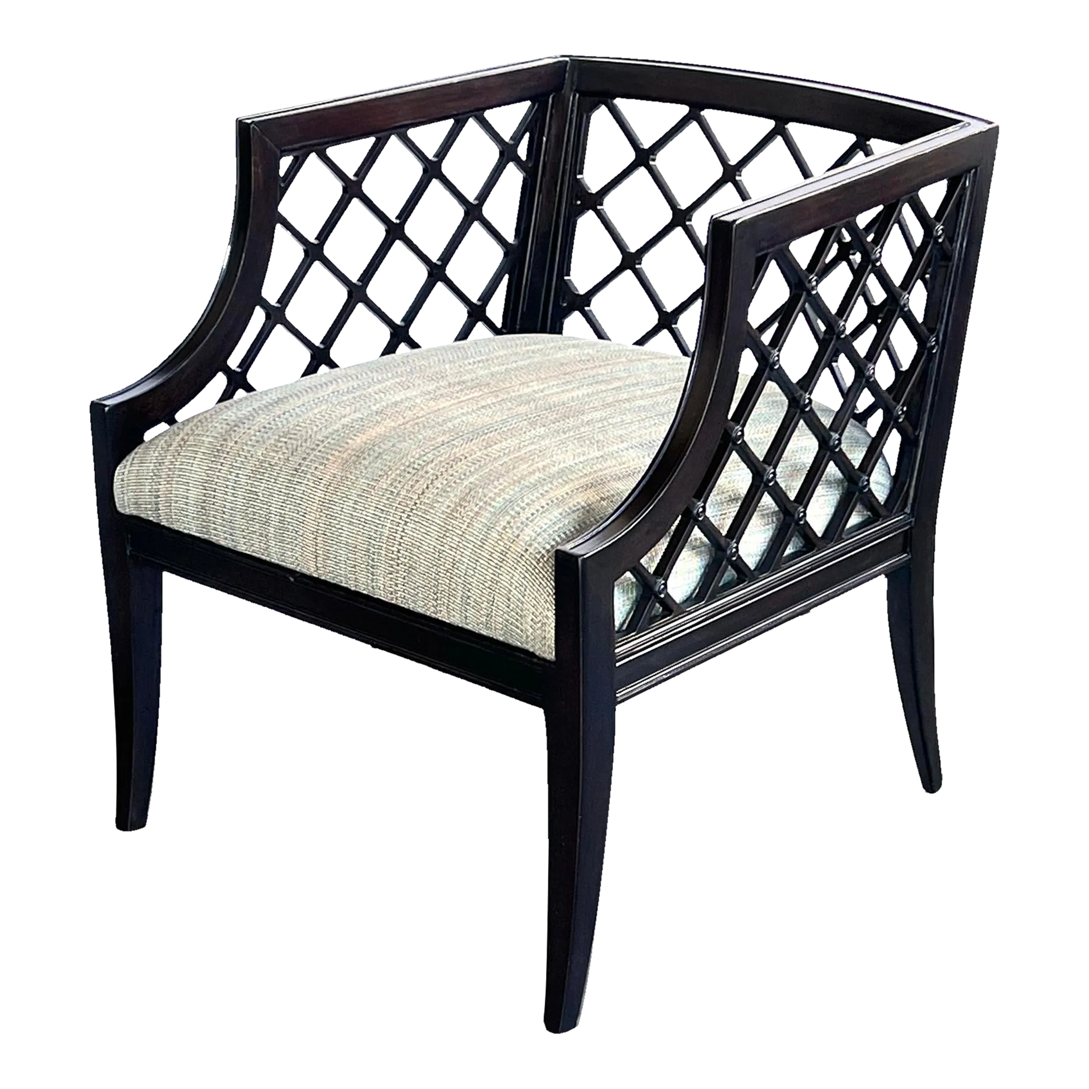 1940s Grosfeld House Brown Lacquered Lattice-Work Lounge Chair | Chairish