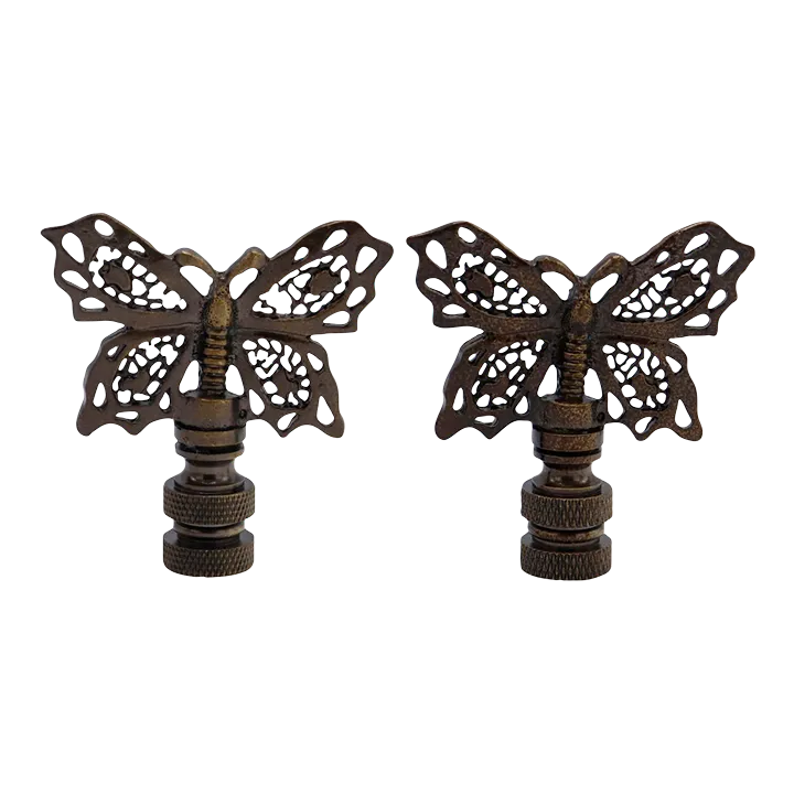 Antiqued Brass Butterfly Lamp Finials - a Pair | Chairish
