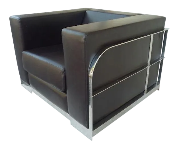 1990s Vintage Architectural Chrome & Leather Cube Chair | Chairish