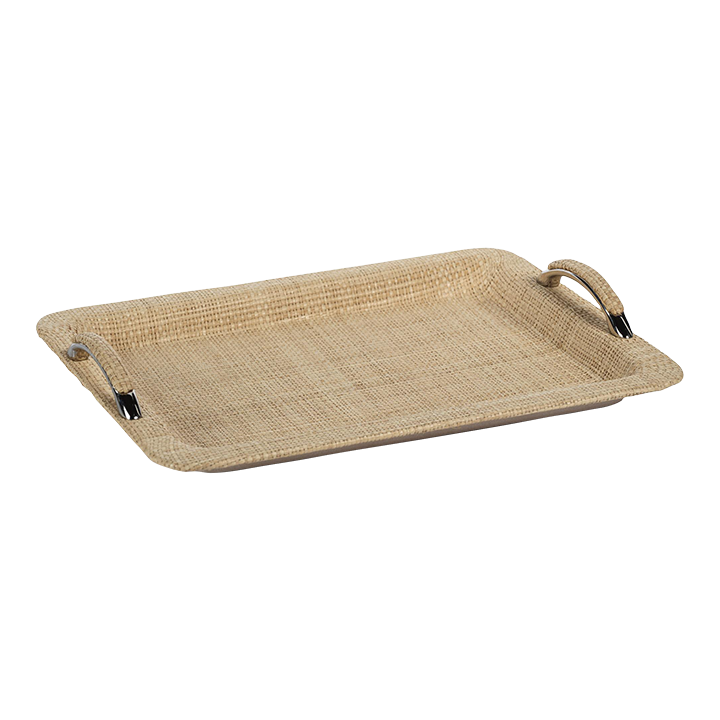 Annecy Raffia and Chambray Serving Tray, Small | Chairish