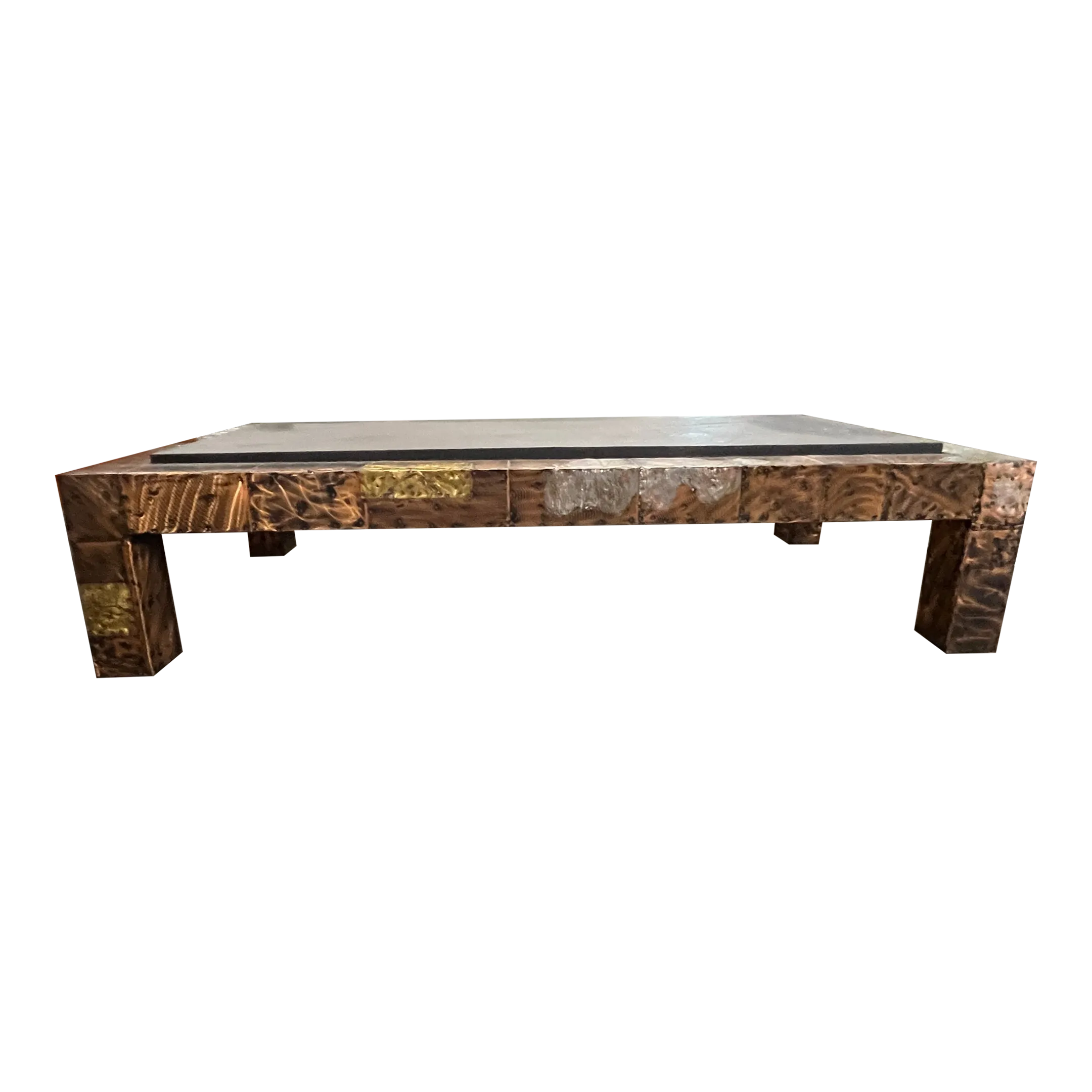 1970s Rectangular Patchwork Coffee Table With Slate Top Attributed to ...