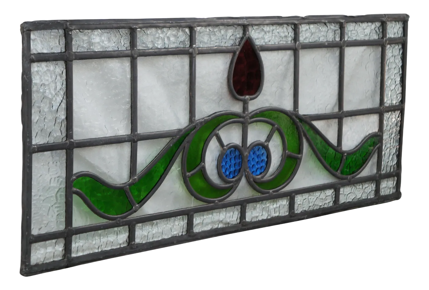 Antique English Victorian Art Nouveau Stained Glass Rose Transom Window ...