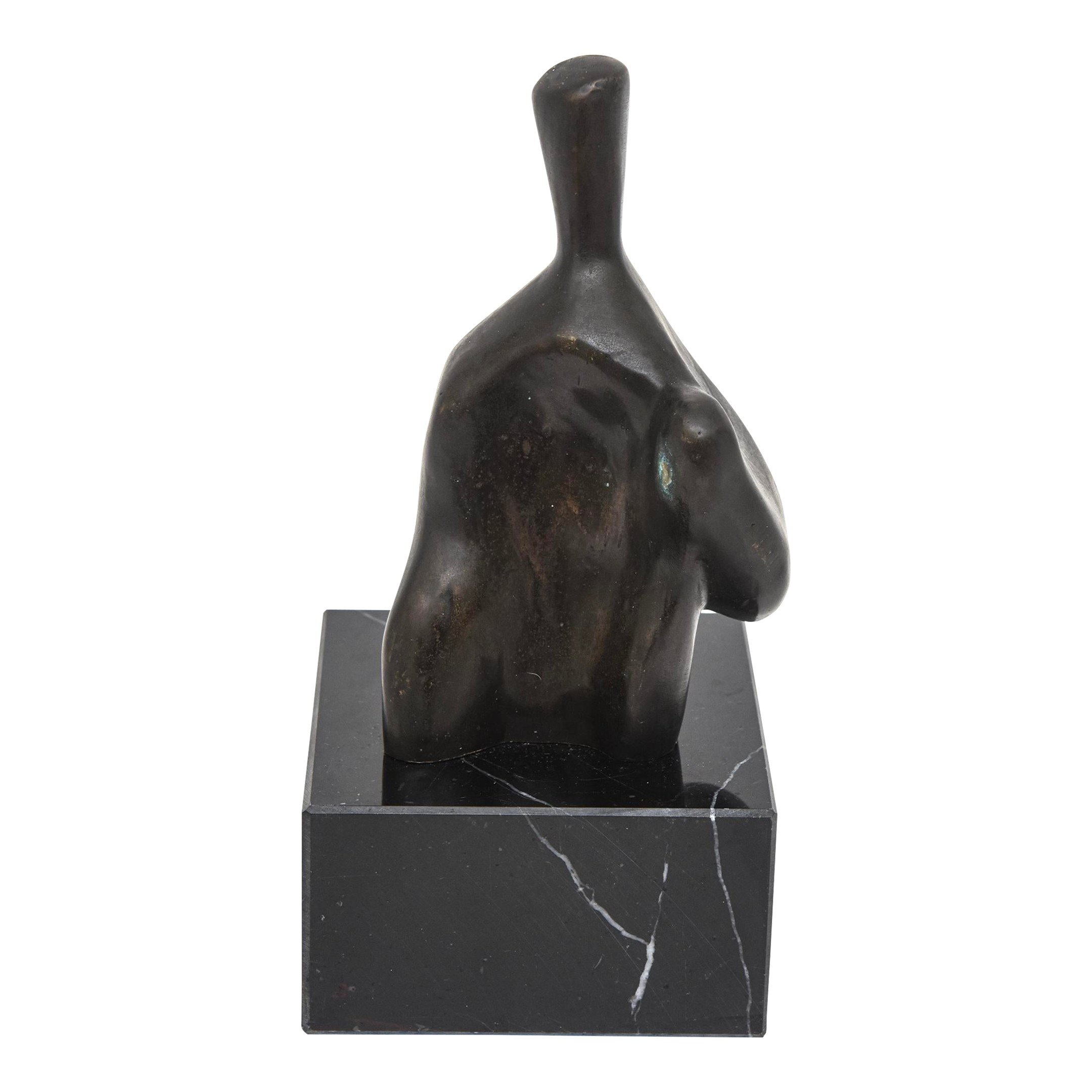 Vintage Bronze Henry Moore Style Sculpture on Black Veined Marble Base ...