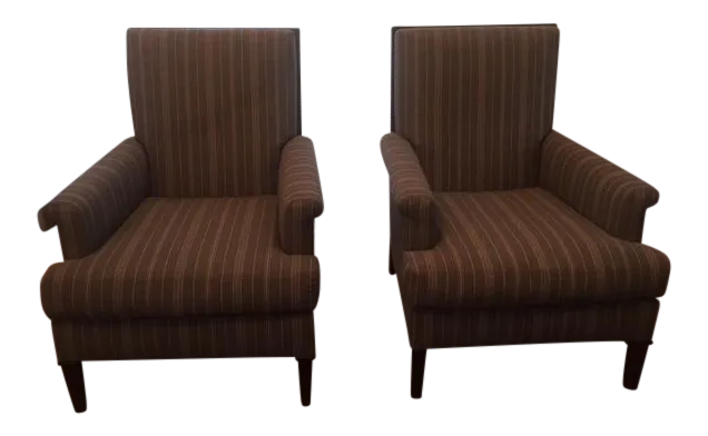 Striped High Back Club Chairs - a Pair | Chairish