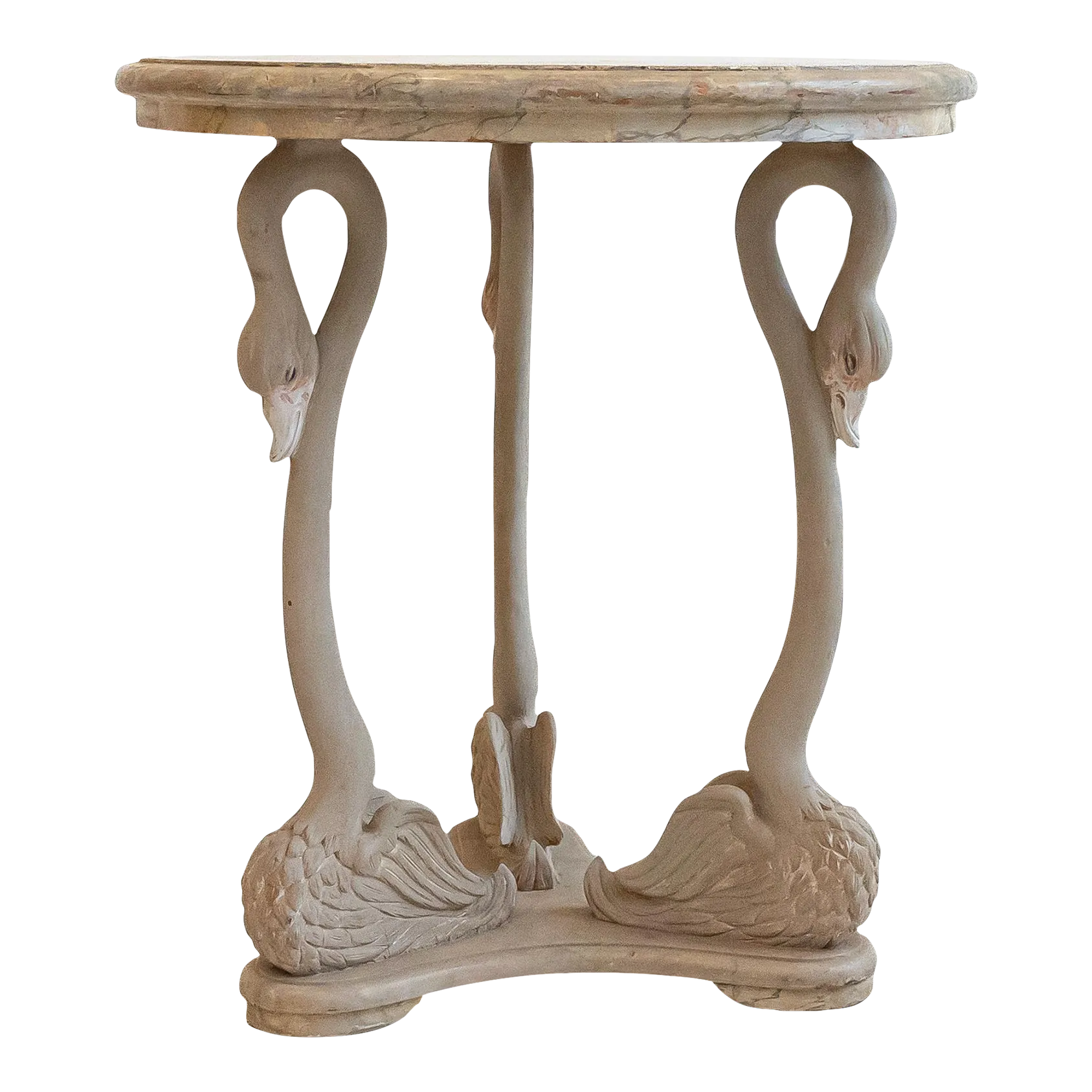 Italian Wood Carved Swan Table With Faux Marbled Top | Chairish