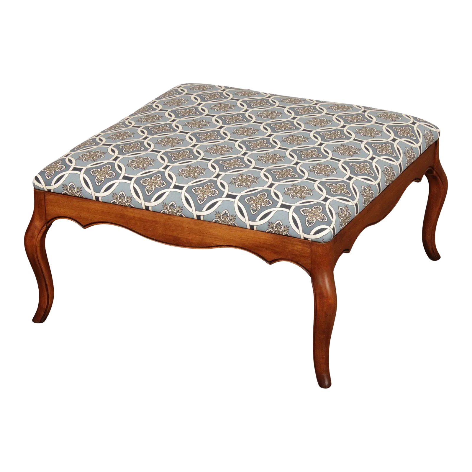 1990s French Country Style Square Upholstered Ottoman | Chairish