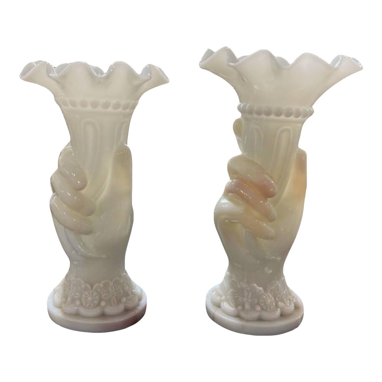 Mid 20th Century Lady Liberty Hand With Torch Milk Glass Vases - a Pair ...