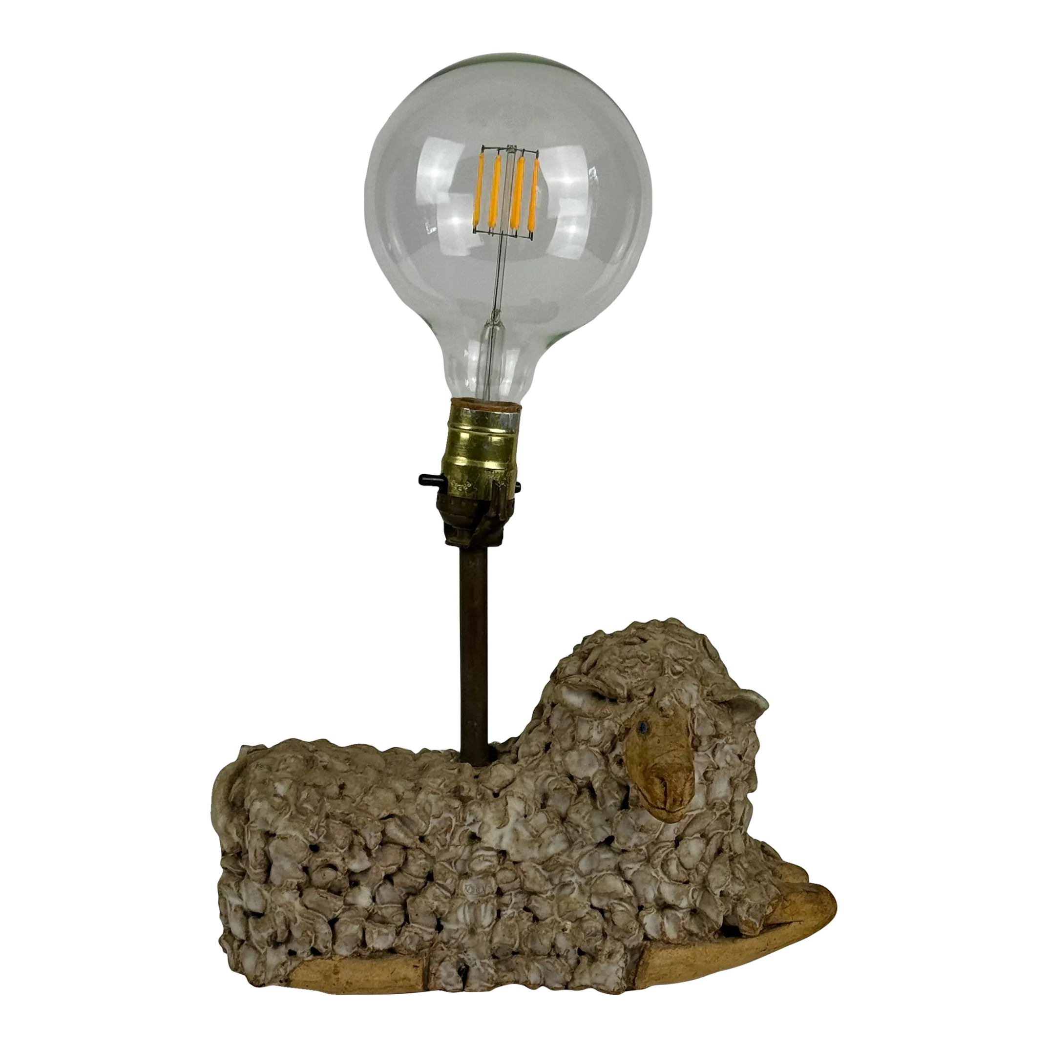 Vintage Hand Made Ceramic Table Lamp of a Lamb With Blue Eyes, Signed ...