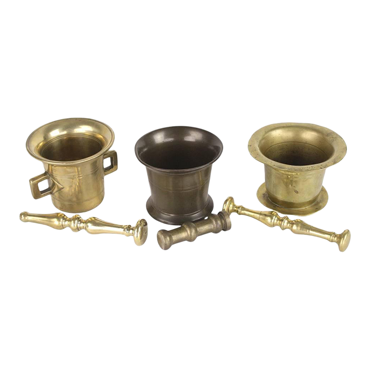 Antique English Brass Mortar & Pestle Sets - 6 Pieces | Chairish