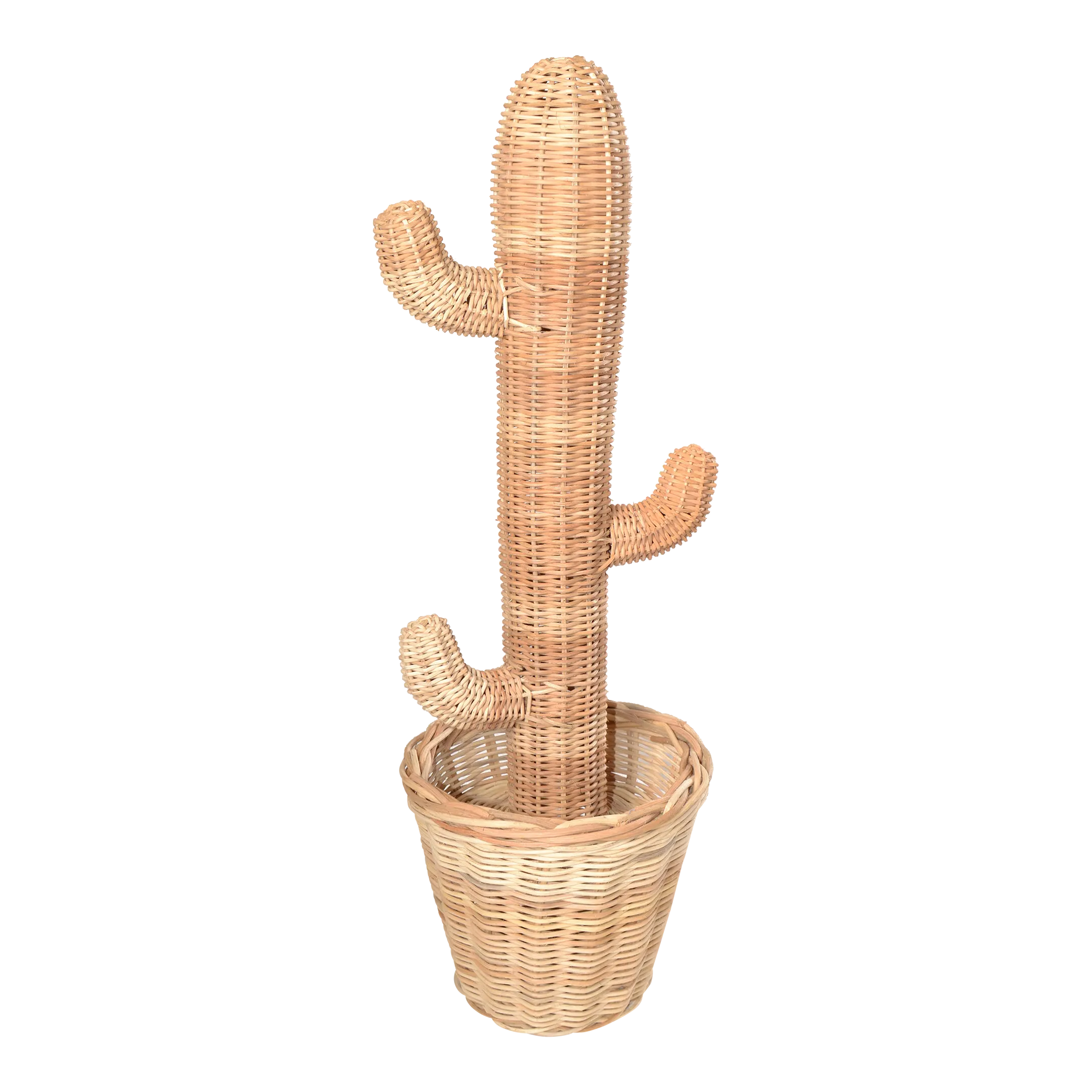 Mario Lopez Torres Style Hand-Woven Rattan Cactus Pot Sculpture 1970 ...