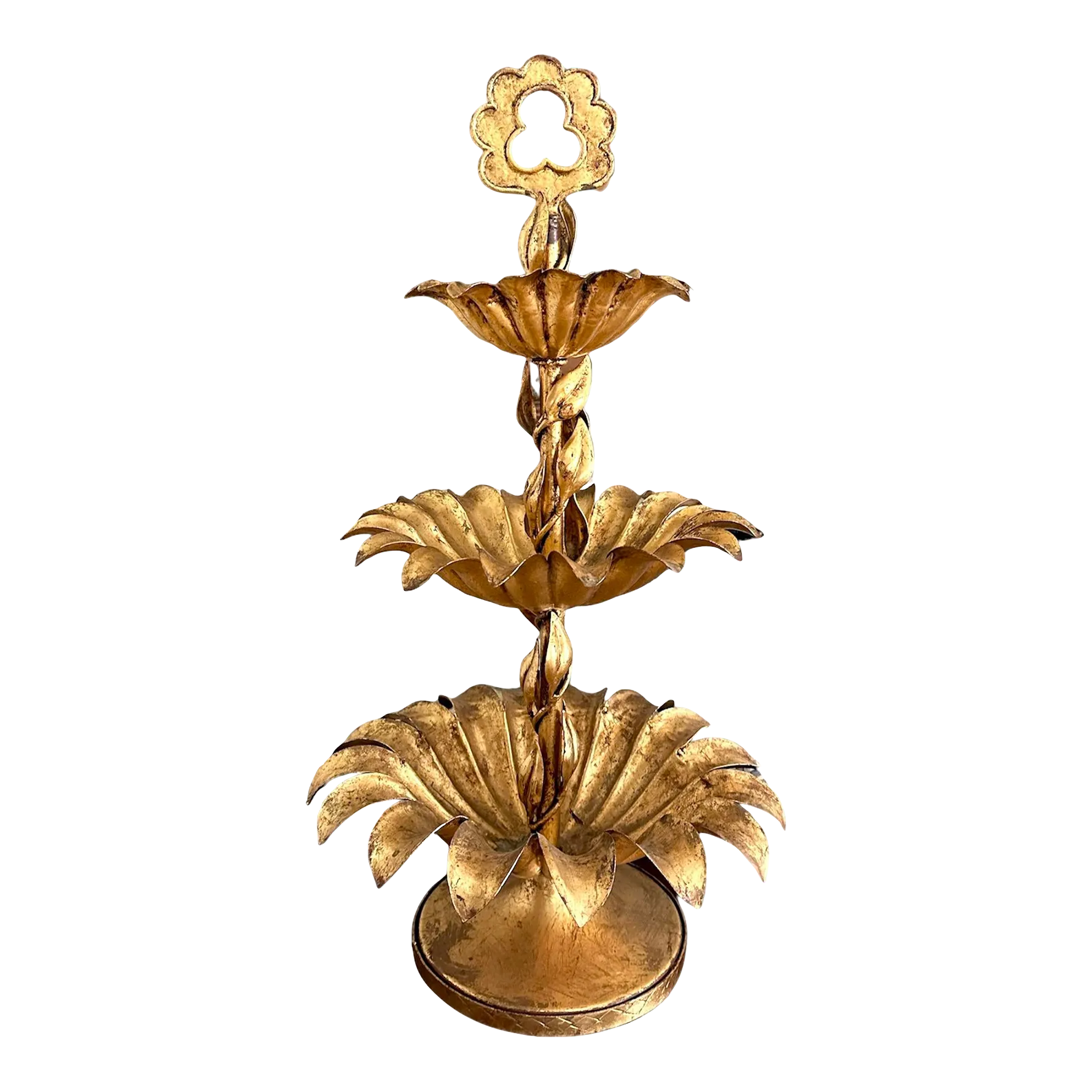 Large Mid-Century Italian Gilt Tole Palm Leaf 3 Tier Serving Tray ...