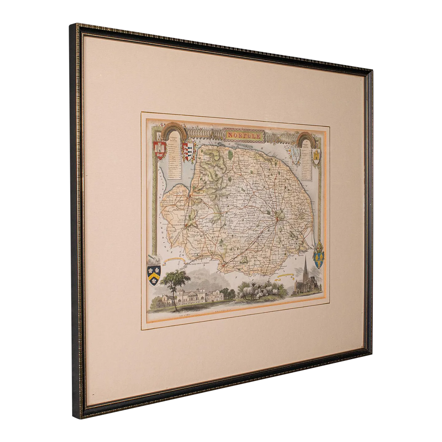 1850's Antique County Map Norfolk | Chairish