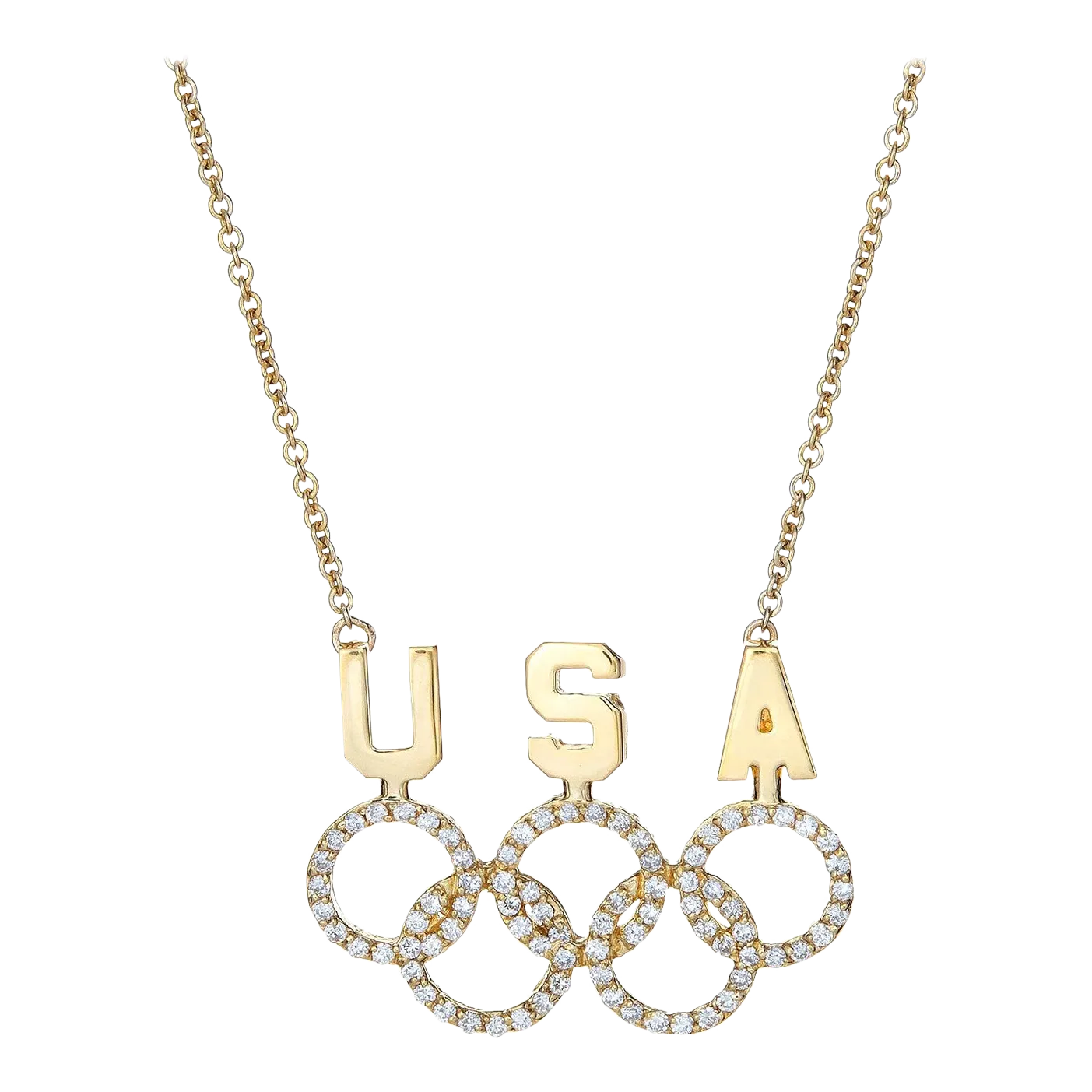USA Olympic Rings Diamond Necklace Vintage 18k Gold Patriotic Name ...