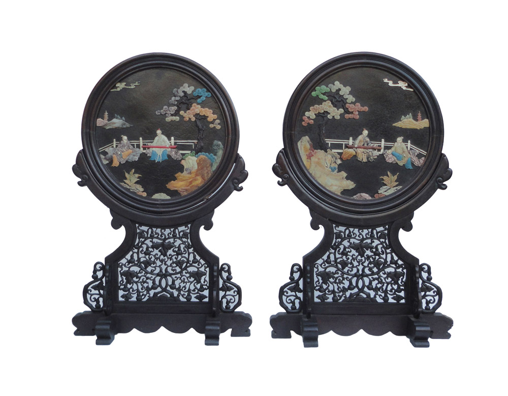 Oriental Tabletop Display Plaques- A Pair | Chairish