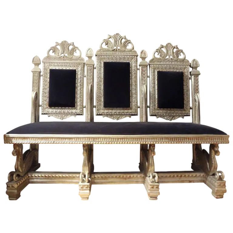 19th Century Venetian Silver Gilt Grotto Seahorse Bench | Chairish