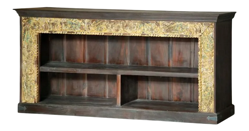 Rustic Hand Carved Doorframe Repurposed Solid Wood Media Console | Chairish