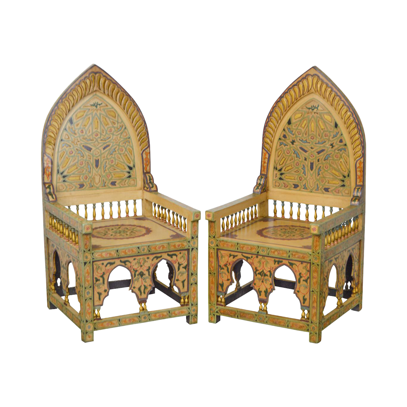 Middle Eastern Decorated Hall Chairs - a Pair | Chairish
