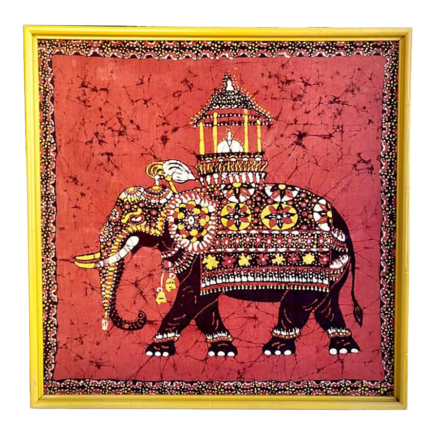 1980s Framed Rajasthani Batik Printed Elephant | Chairish