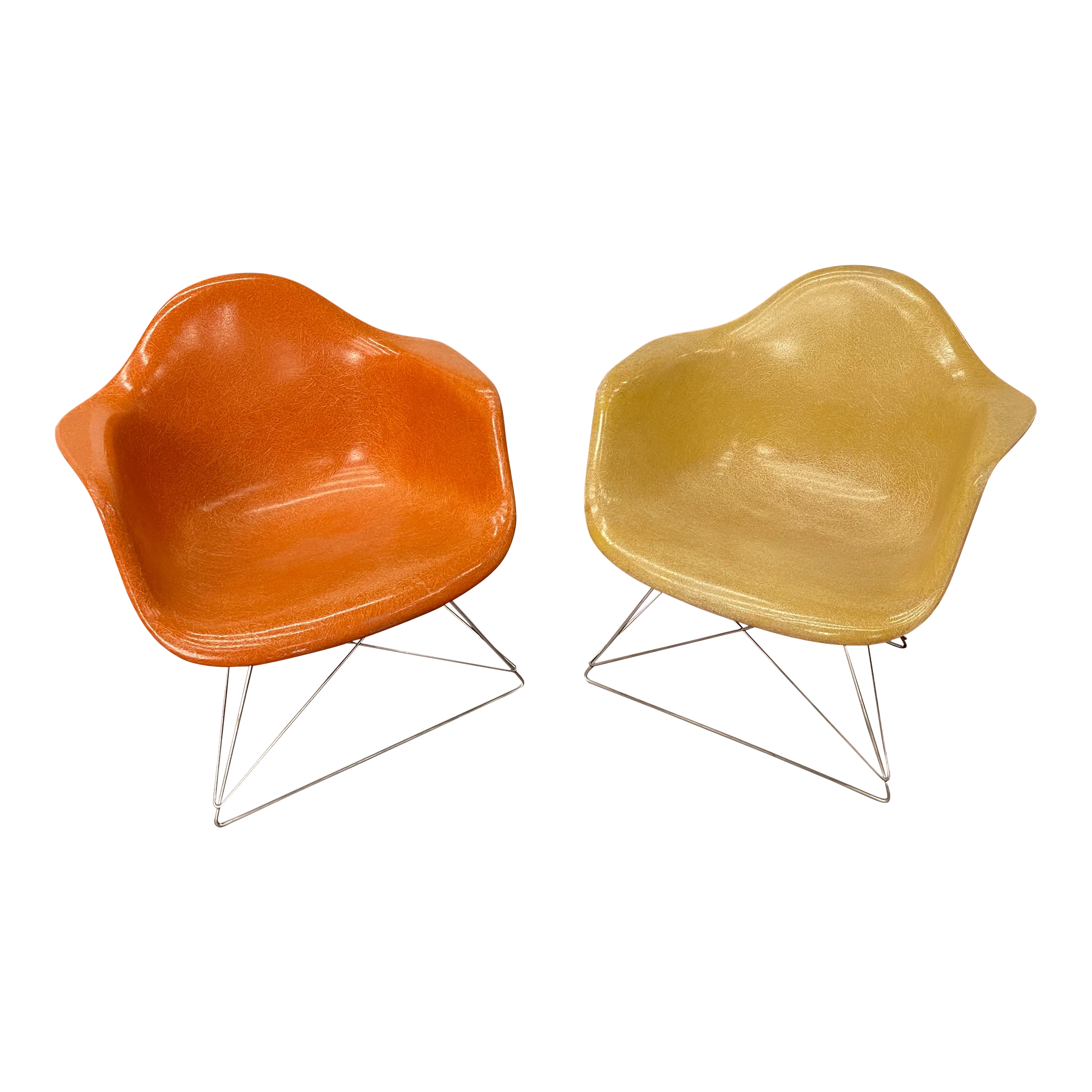 Pair of Eames Lar Cat's Cradle Base Fiberglass Arm Shell Lounge Chairs ...