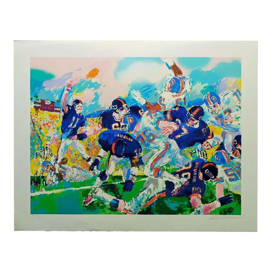 1980s LeRoy Neiman "Giants-Broncos Classic" Football Hand Signed ...
