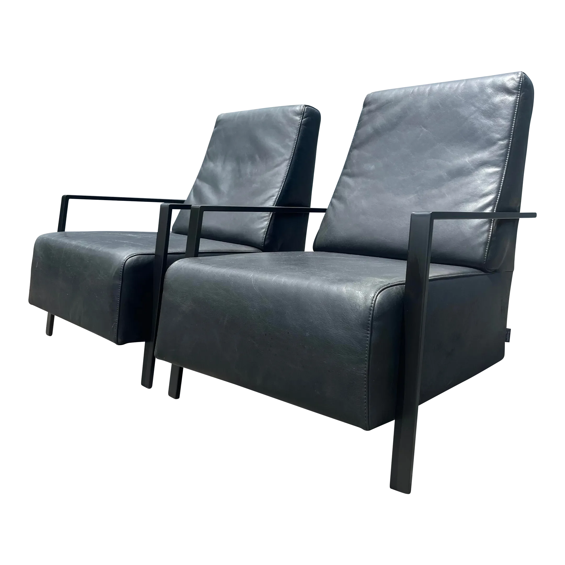 Pair of Black Leather Lounge Chairs by Bullfrog Germany, Kurt Beier ...