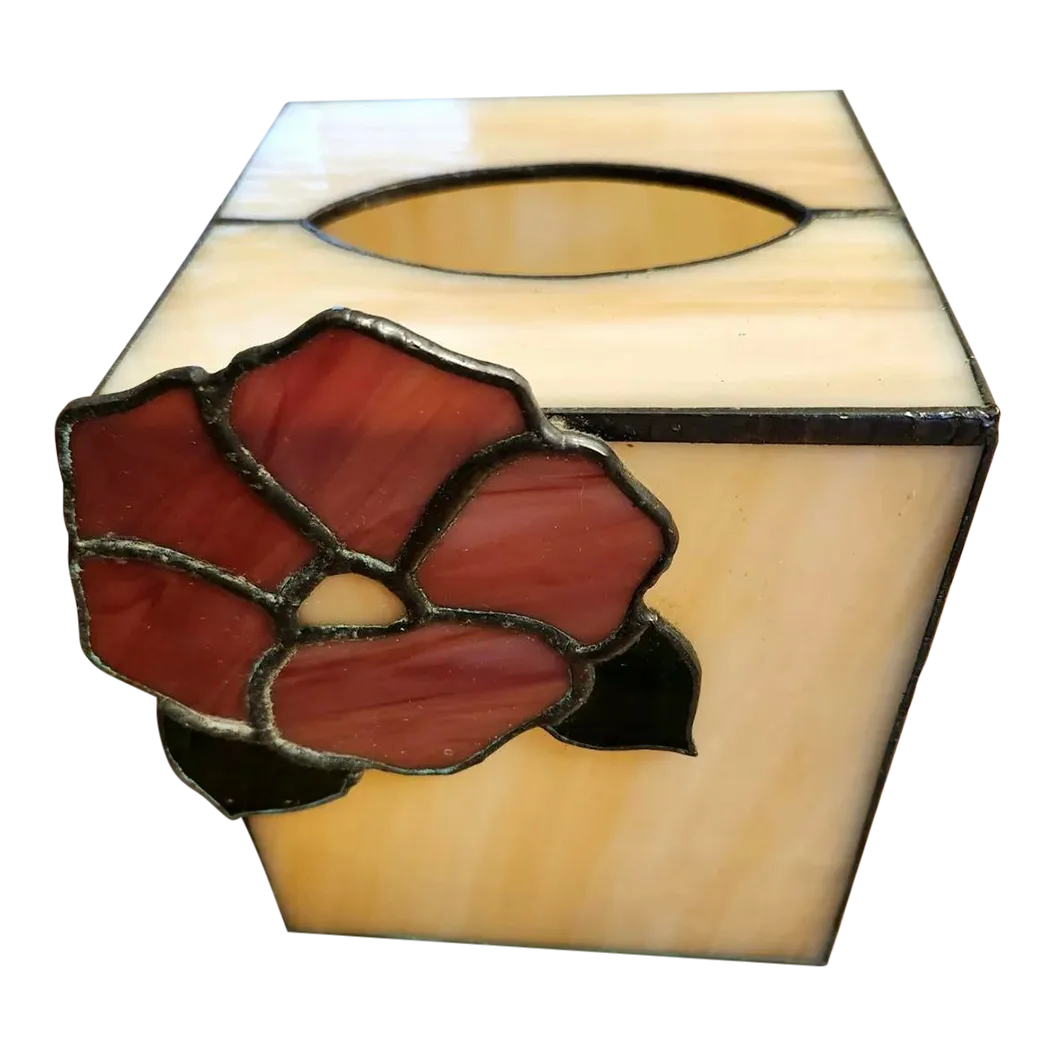 Vintage Stained Glass Tissue Box Cover With Flower | Chairish