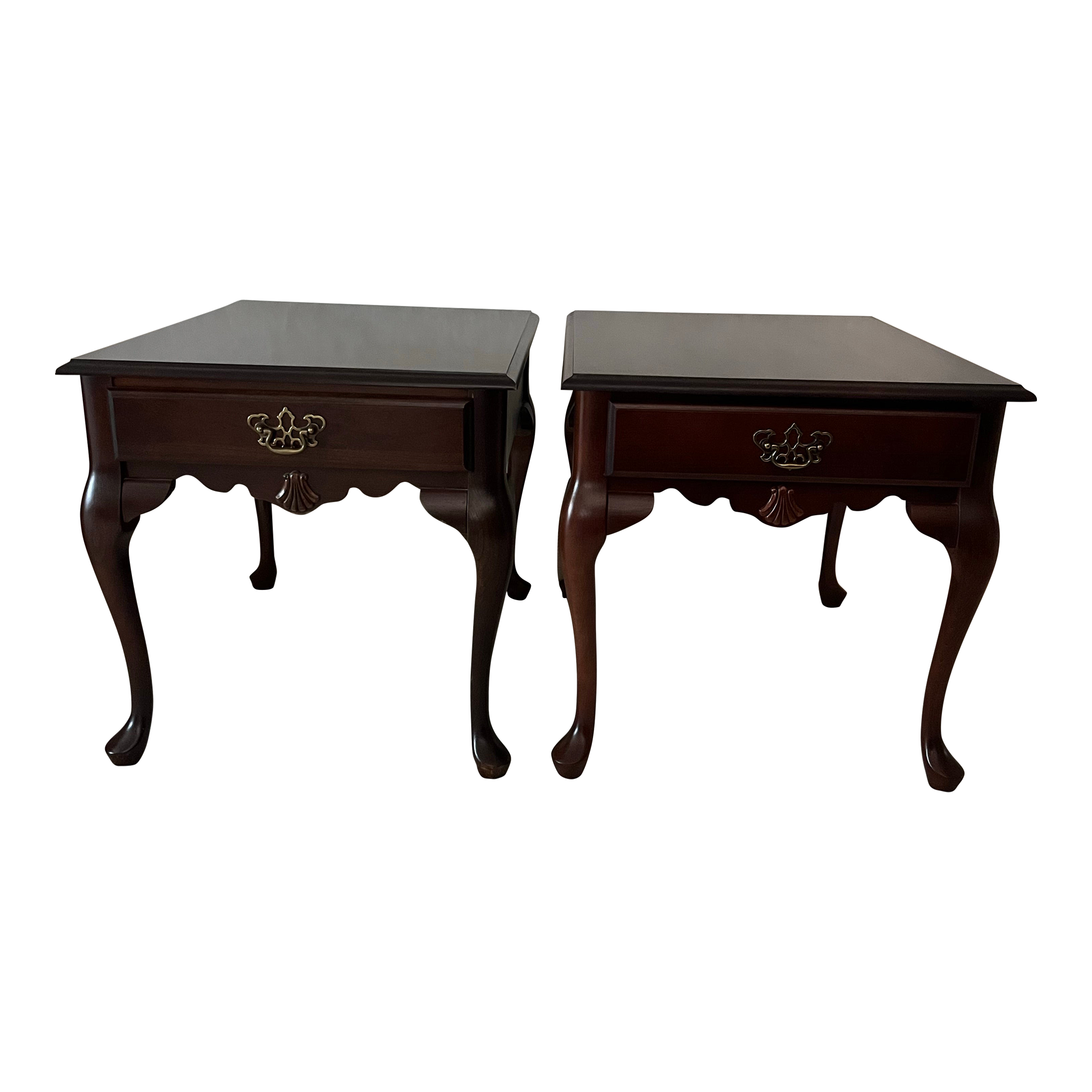 Late 20th Century Queen Anne Style Cherry Wood End Tables - a Pair ...