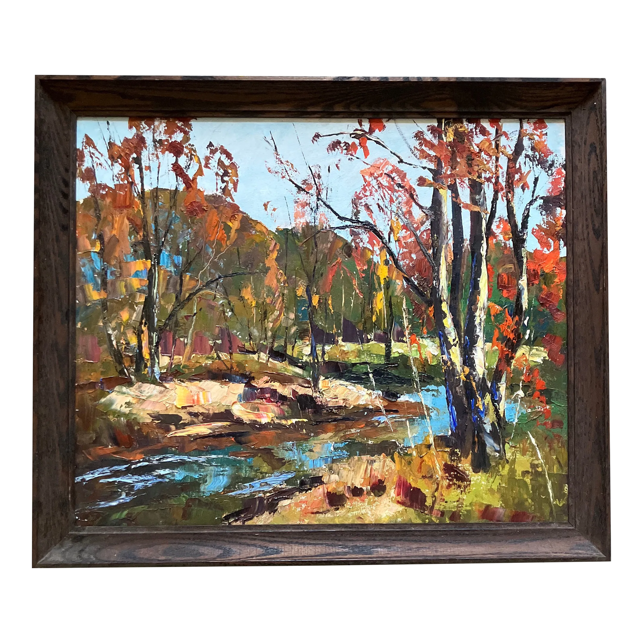 1960’s Vintage Impressionist Fall Landscape With Trees & Stream ...