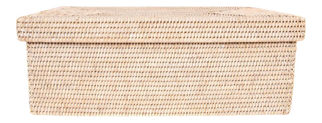 Artifacts Rattan Rectangular Storage Box with Lid in White Wash - 14 ...
