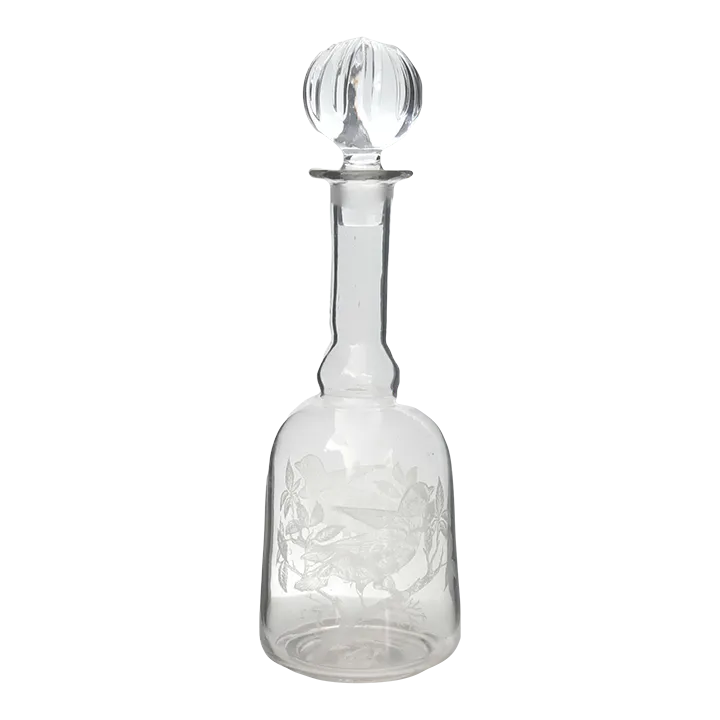 Vintage Crystal Decanter W/Etched Birds | Chairish
